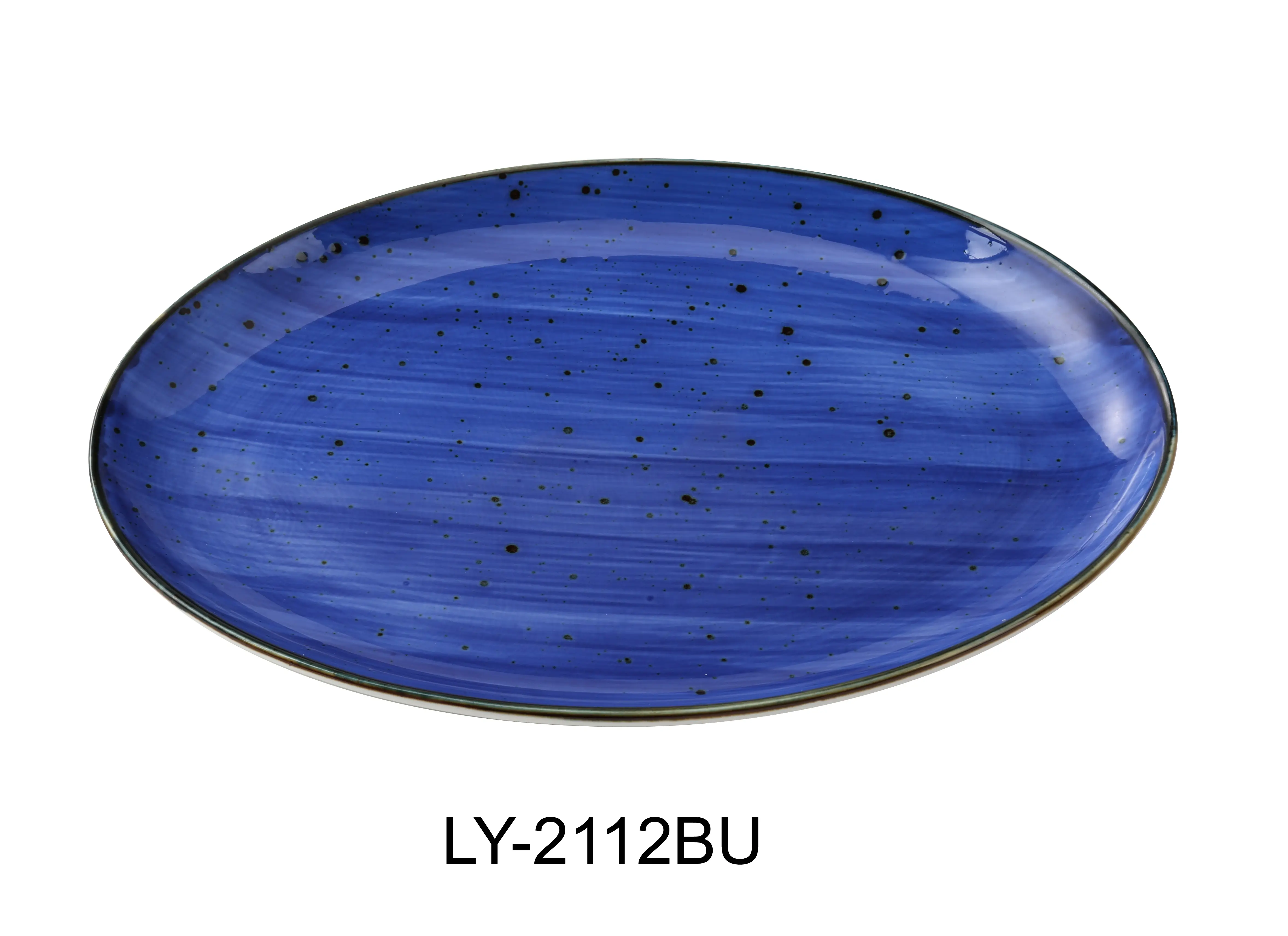 Yanco China LY-2112BU Lyon Blue Glazed Porcelain 12" x 8.25" Oval ...