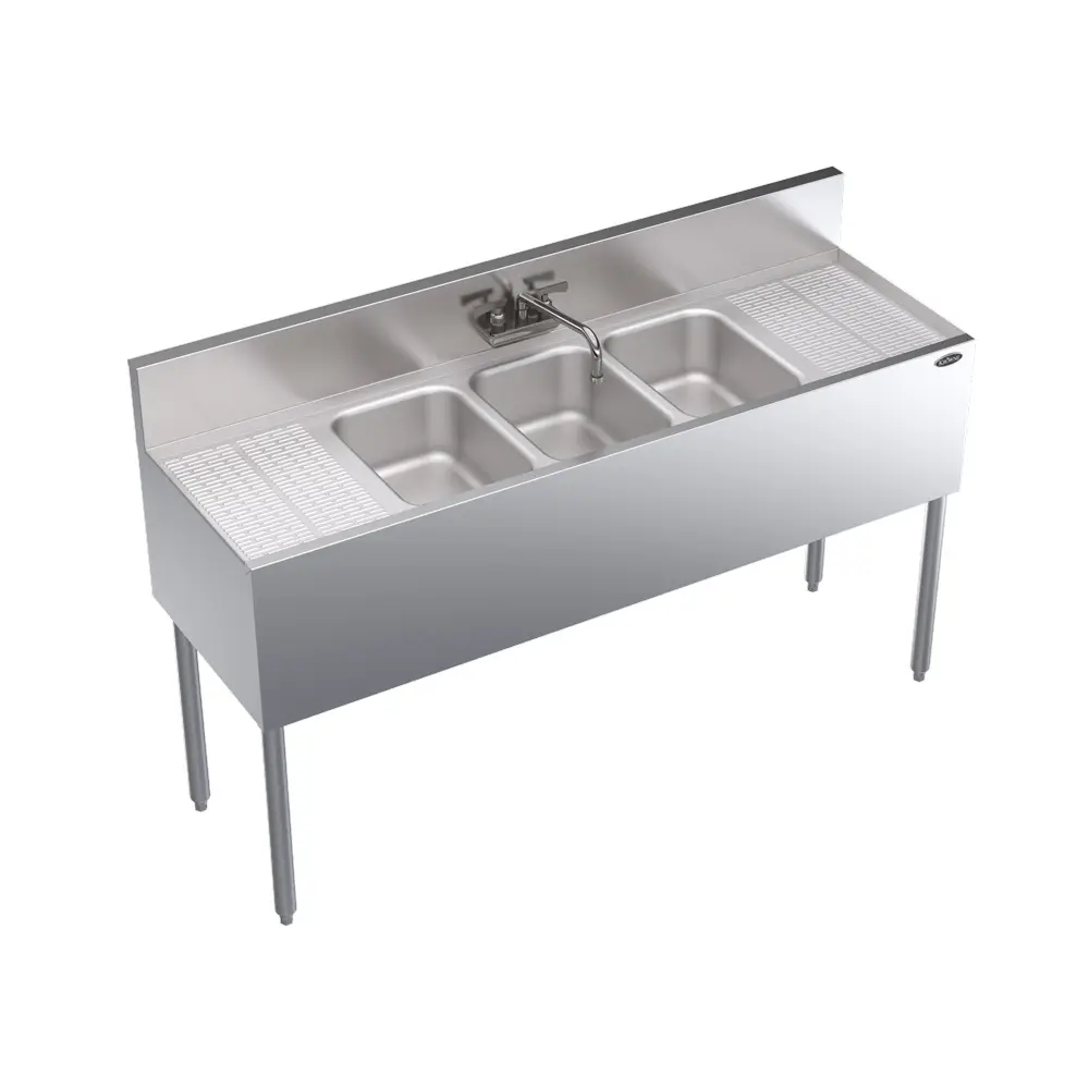 Krowne KR19-53C Stainless 3 Compartment Bar Sink w/ Two 12" Drainboards ...
