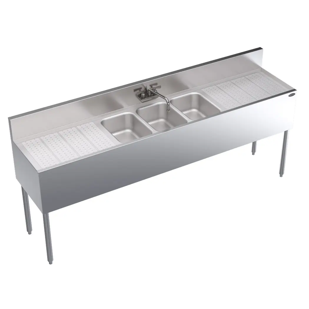 Krowne KR19-73C 3 Compartment Bar Sink 19"D w/ Two 24" Drainboards ...