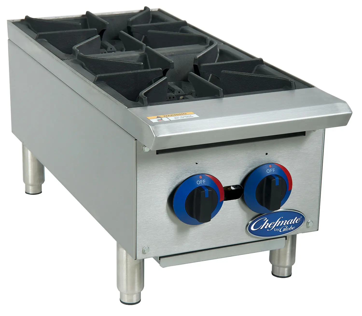 Globe C12HT 12" Chefmate Gas Hot Plate 2 Burners with Manual Controls | SUB