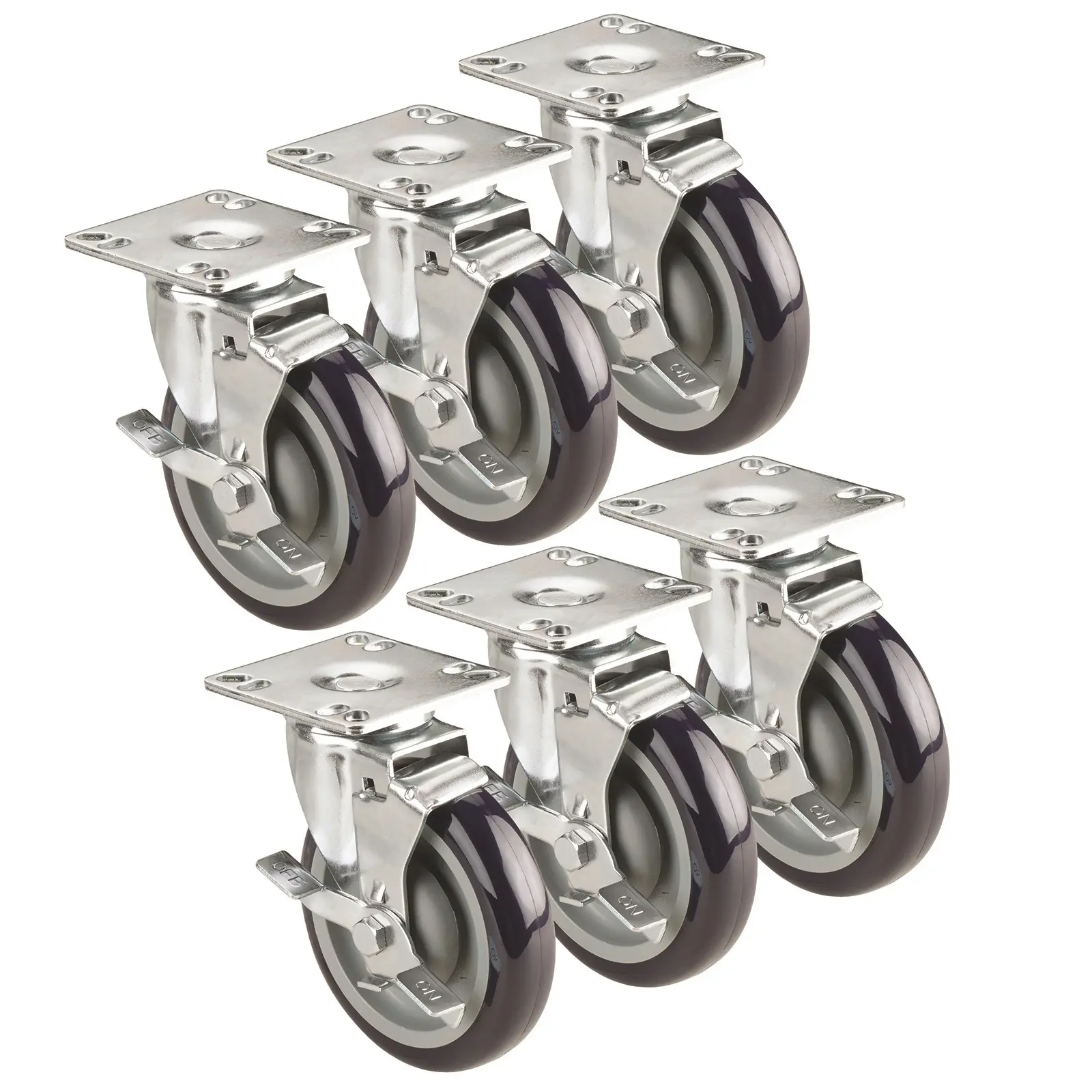 Krowne BC-135 3" Ultra Low Profile Casters with Brakes - Set of 6