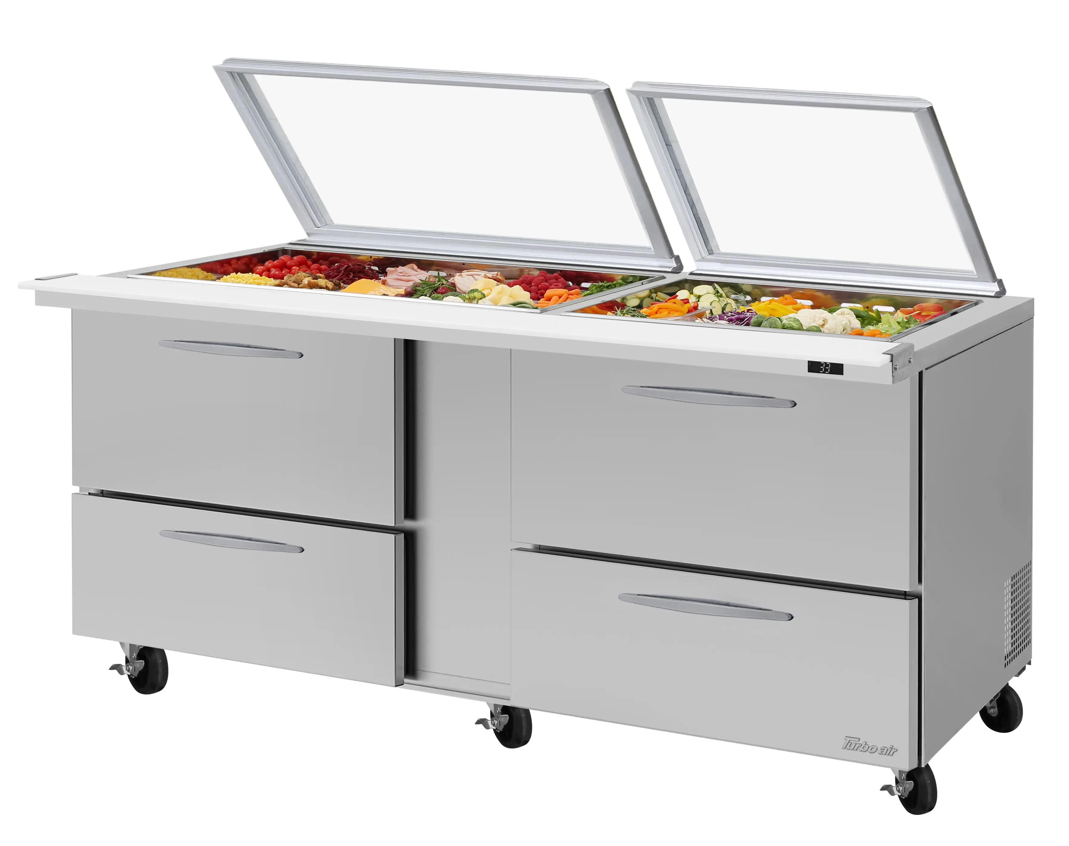 Turbo Air PST-72-30-D4-N-GL 72" Four Drawer 30 Pan Mega Top Sandwich ...