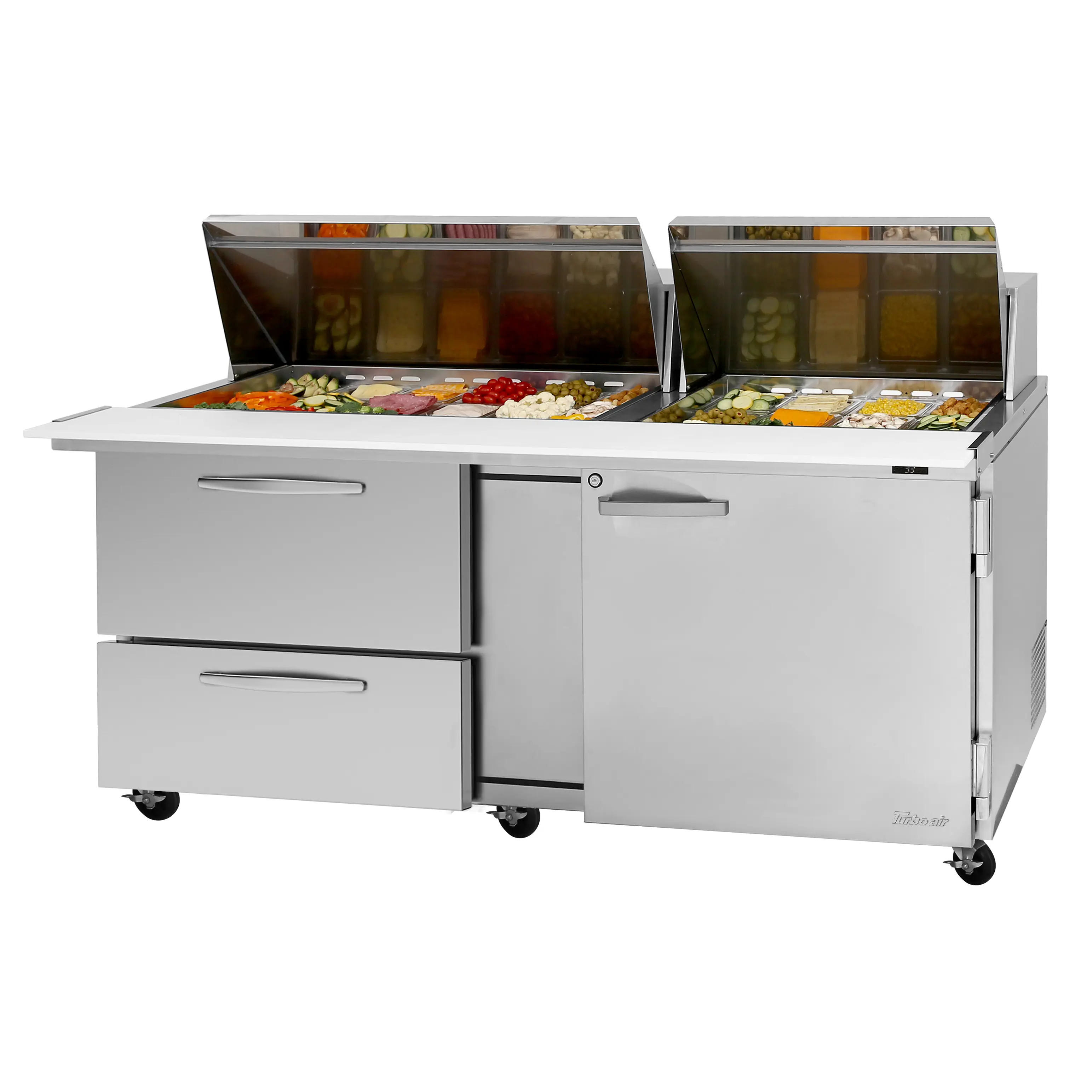 Turbo Air PST-72-30-D2R(L)-N 72" 30 Pan Mega Top Sandwich Salad Prep ...