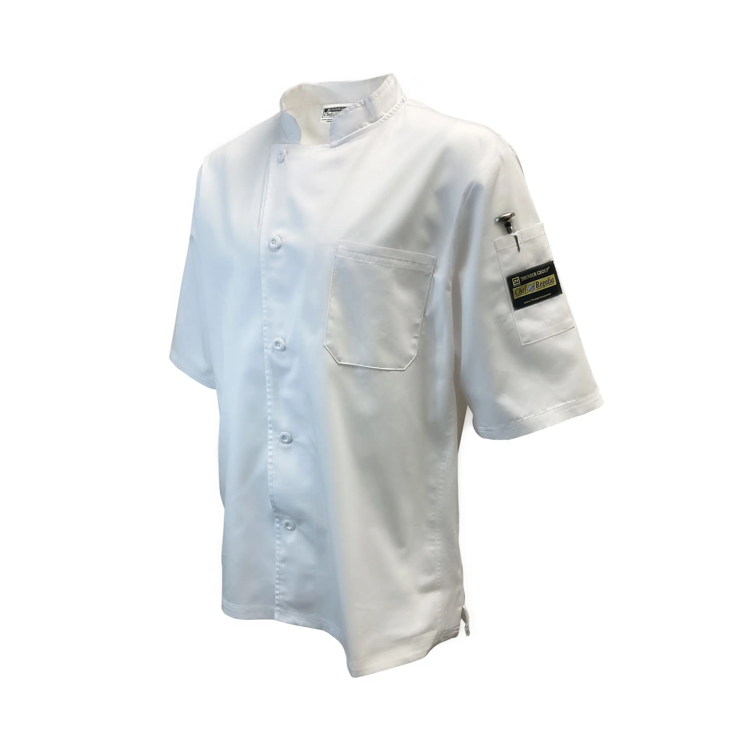 Thunder Group CJ710WHS Chef Regalia White Short Sleeve Chef Shirt - Small