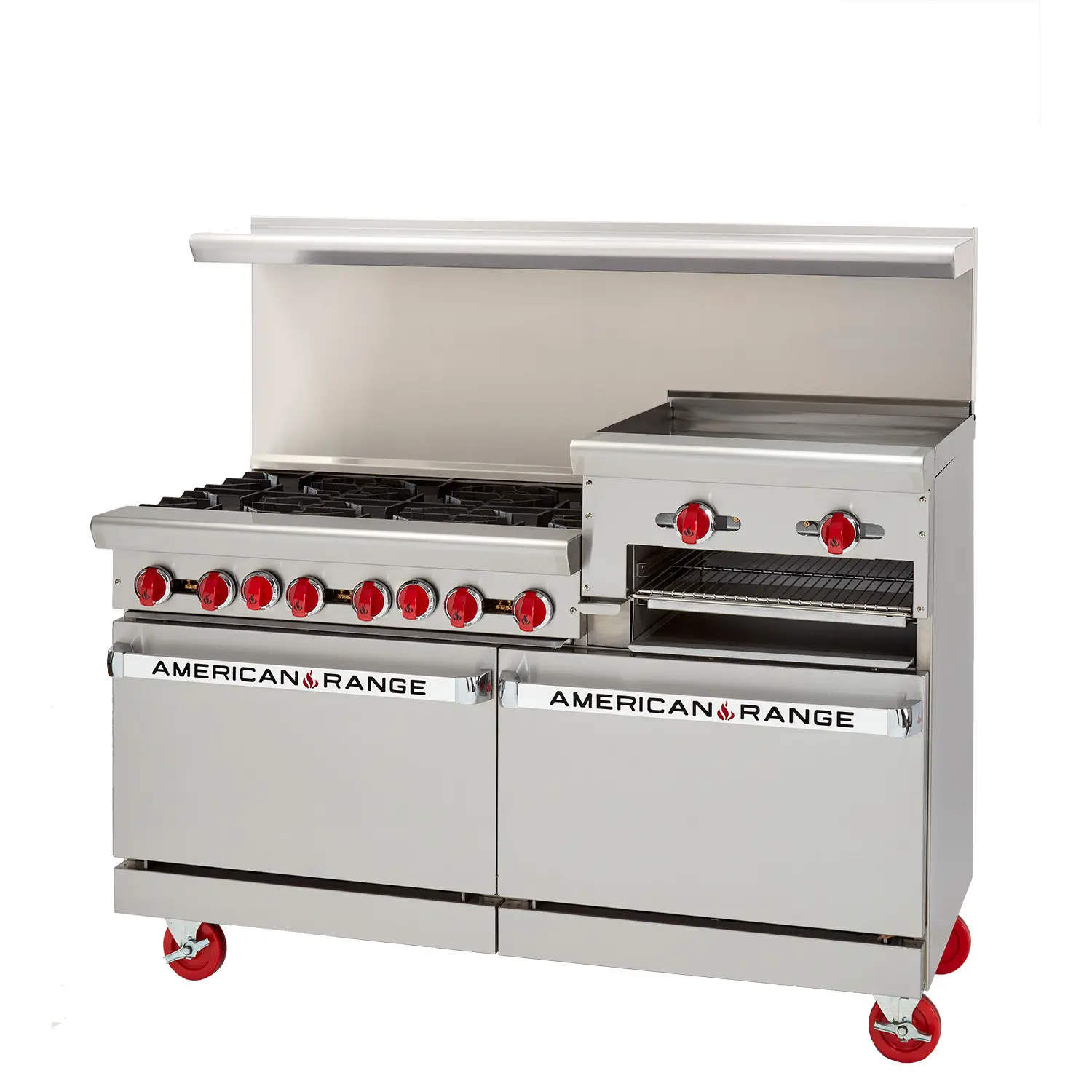American Range AR-8B-24RG-CL-126R 72" Gas 8 Burner Range w/ 24" Raised ...
