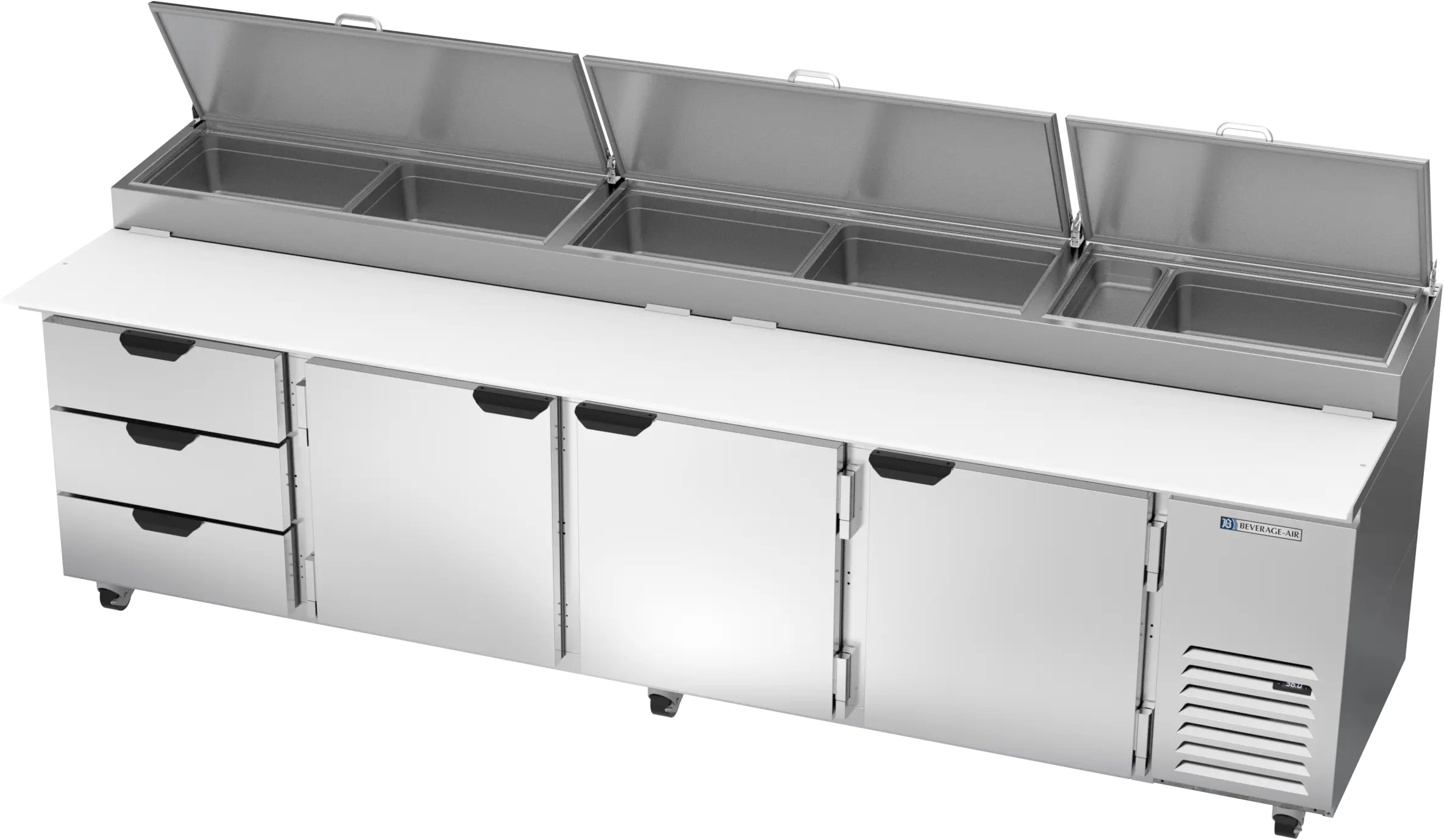 Beverage Air DPD119HC-3 119" Four-Section Refrigerated Pizza Prep Table