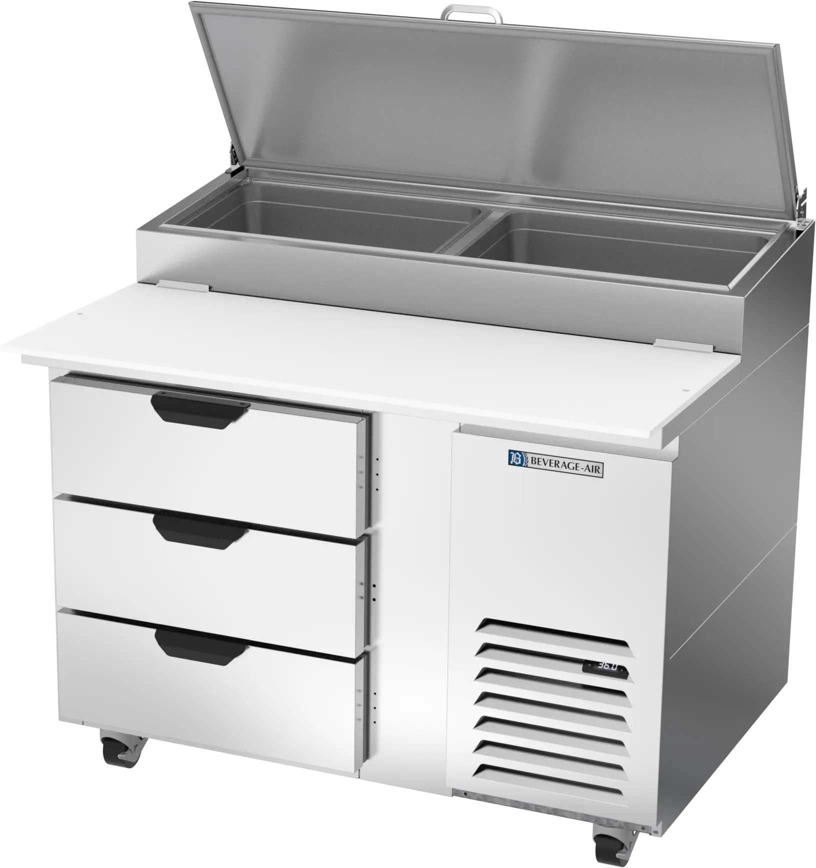 Beverage Air DPD46HC-3 46" One-Section Refrigerated Pizza Prep Table w ...