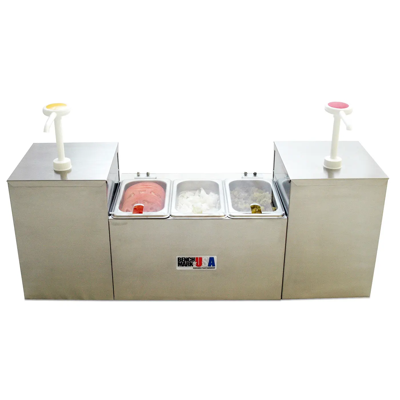 Benchmark 52001 Two-Pump Three-Well Stainless Steel Condiment Station