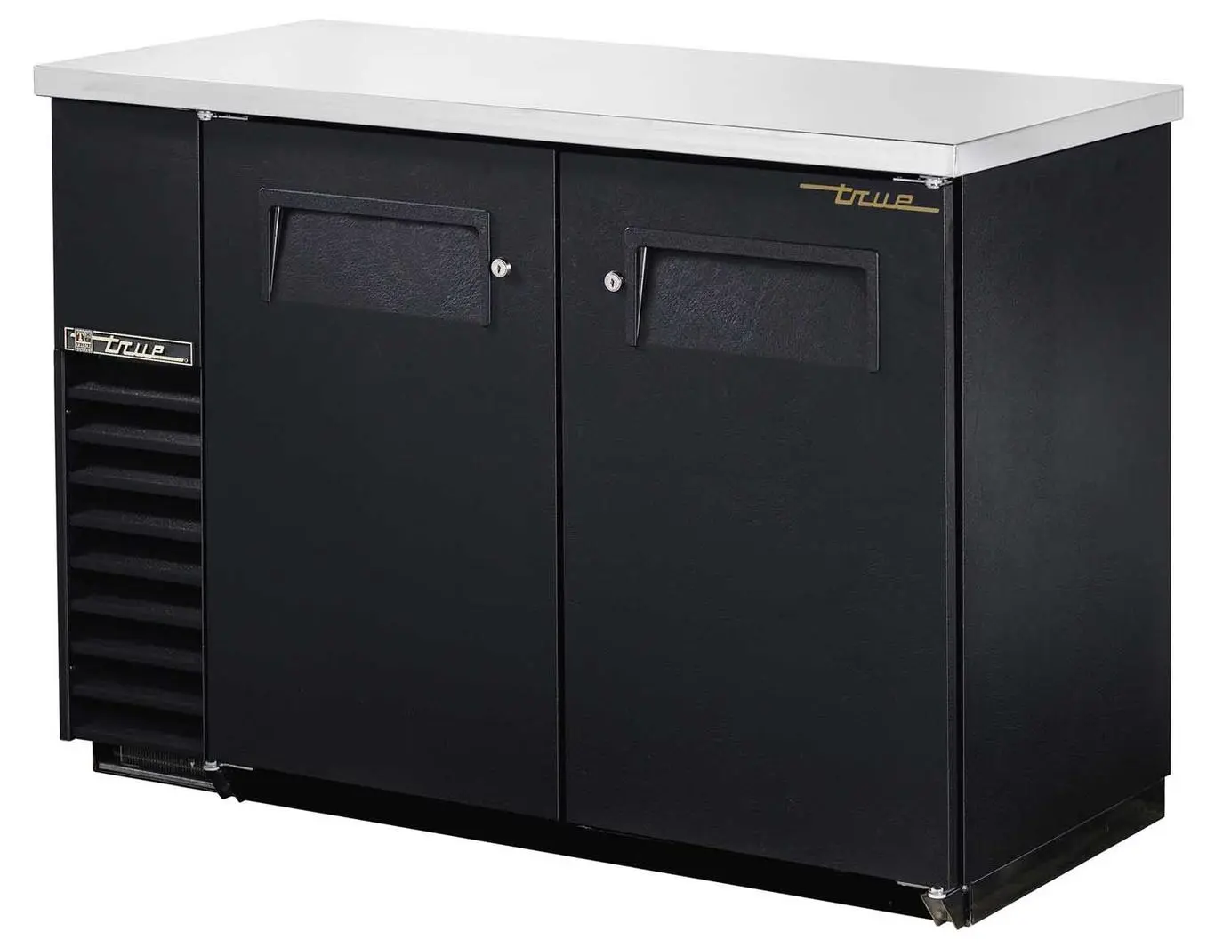 True TBB-24-48-HC 48" Two Section Black Coated Back Bar Cooler w/ 2 Doors